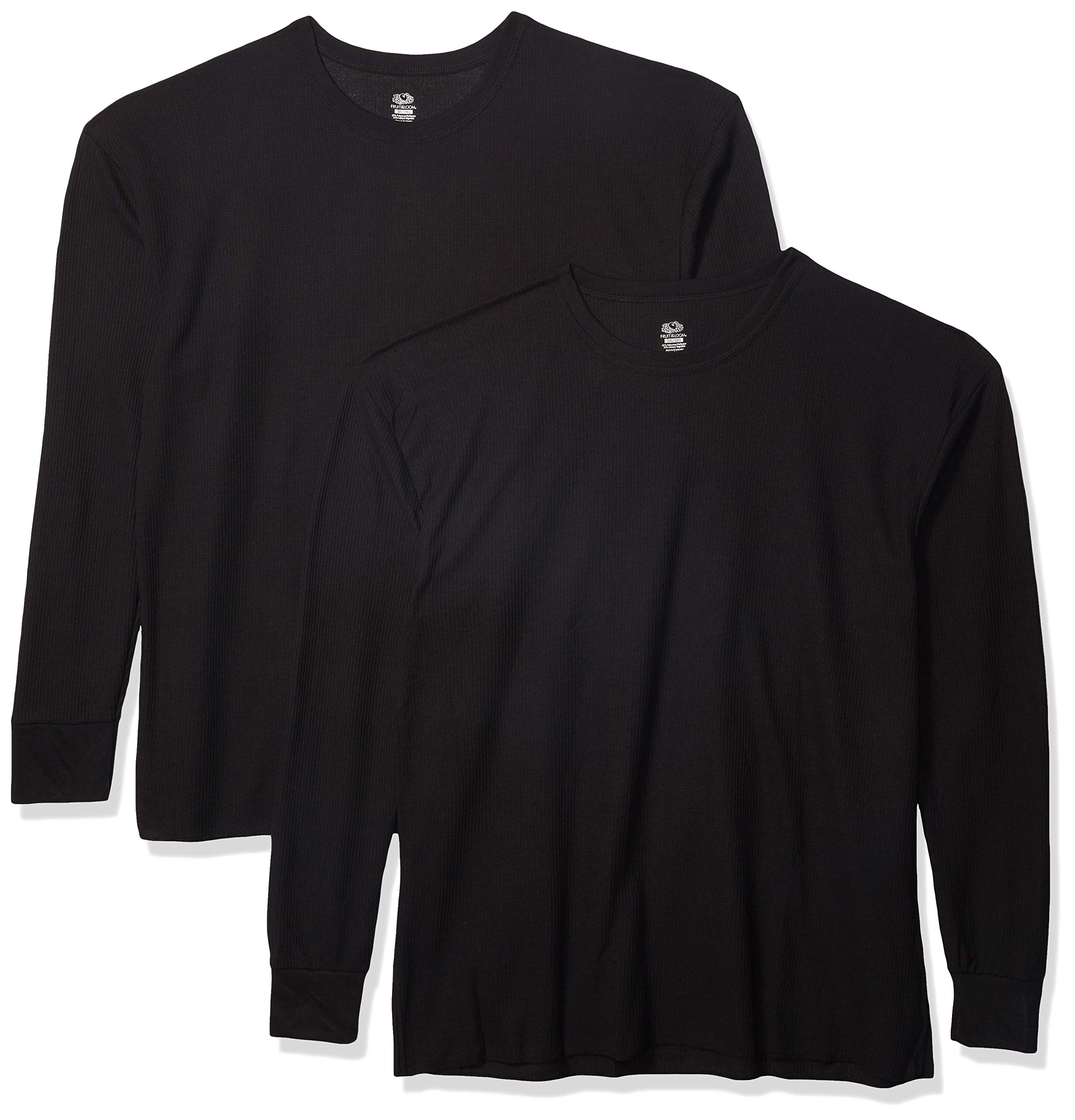 Fruit of the Loom Men's Classic Midweight Waffle Thermal Underwear Crew Top (1 & 2 Packs), Black/Black, X-Large Classic Midweight Waffle Thermal Underwear Crew Top, Black/Black (2-Pack), X-Large