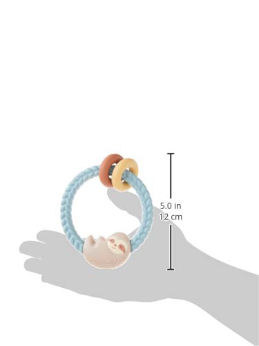 Itzy Ritzy Silicone Teether with Rattle; Rattle Teether Features Rattle Sound, Two Silicone Teething Rings and Raised Texture to Soothe Gums; Ages 3 Months and Up (Sloth)