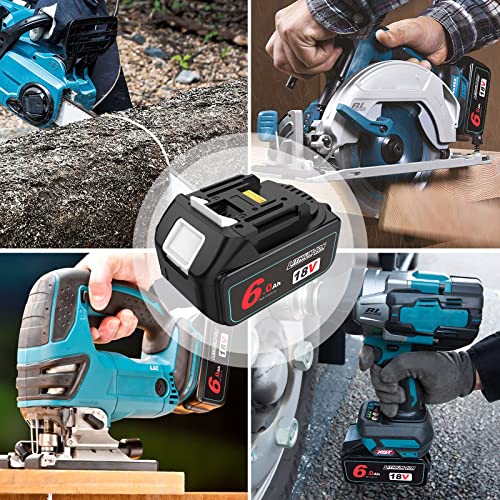 DKSIDKN 2Pack 18V 6.0Ah BL1860 Lithium-Ion Replacement Battery Compatible with Makita BL1830B BL1860B BL1840B BL1815 LXT-400 18Volt Cordless Tools with LED Indicator