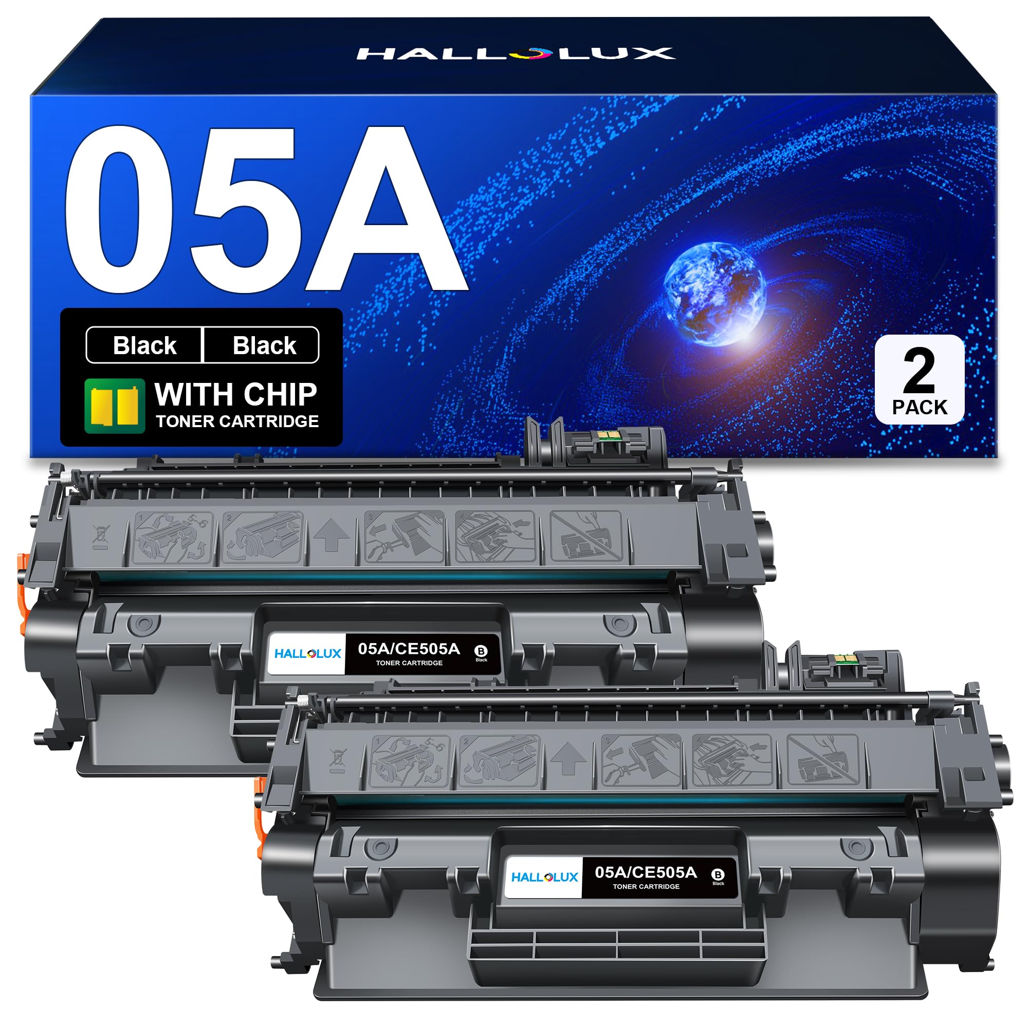 05A Toner Cartridge Compatible for HP 05A CE505A Toner Cartridge for HP P2035 P2035N P2055DN P2055D P2030 P2050 P2055X Printer (05a Toner, 2 Black)