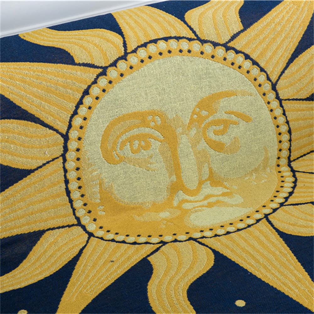 Hippie Throw Blanket Sun Moon Stars Boho Throw Blankets Celestial Tapestry Double-Sided Reversible Woven Cotton Home Decor Bedding Chair Couch Recliner Cover Oversized Tassels Astrology 50"x70"