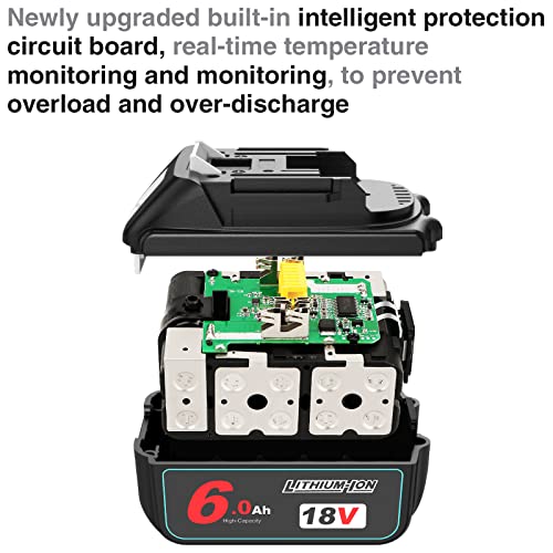 DKSIDKN 2Pack 18V 6.0Ah BL1860 Lithium-Ion Replacement Battery Compatible with Makita BL1830B BL1860B BL1840B BL1815 LXT-400 18Volt Cordless Tools with LED Indicator