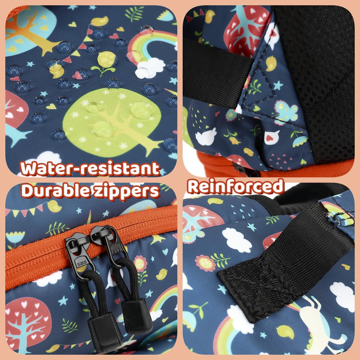 Leaper Water-resistant Cute Rainbow Laptop Backpack Double Deck Lunch Bag Satchel Dark Blue