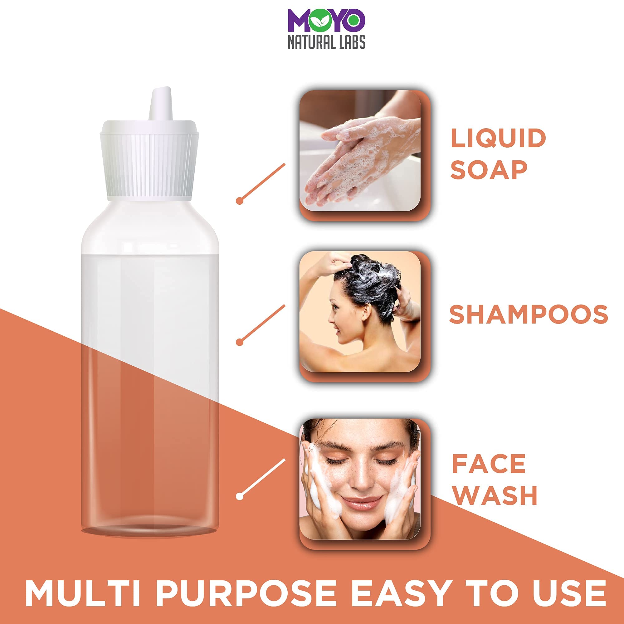 MoYo Natural Labs 4 oz Squirt Bottles, Squeezable Empty Travel Containers, BPA Free HDPE Plastic for Essential Oils and Liquids, Toiletry/Cosmetic Bottles (Neck 20-410) (Pack of 12, White HDPE)