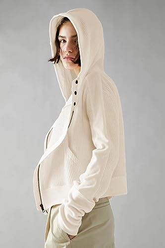 Azuki Stay Fashionable And Comfortable White SweatshirtWwomen Zip-Up In Waffle Grid Fabric-Size XL