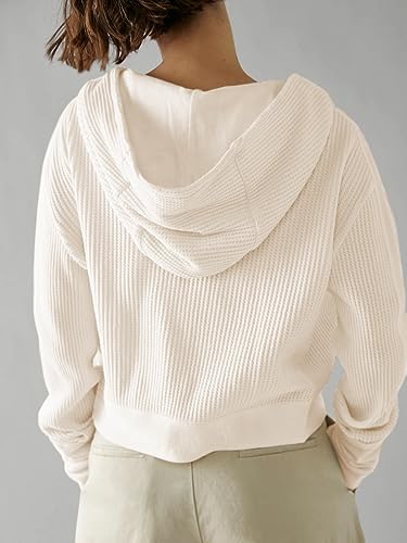 Azuki Stay Fashionable And Comfortable White SweatshirtWwomen Zip-Up In Waffle Grid Fabric-Size XL