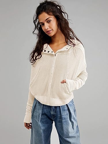 Azuki Stay Fashionable And Comfortable White SweatshirtWwomen Zip-Up In Waffle Grid Fabric-Size XL