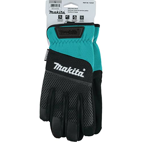 Makita Unisex Makita T 04167 Open Cuff Flexible Protection Utility Work Gloves Large , Teal/Black, Large US