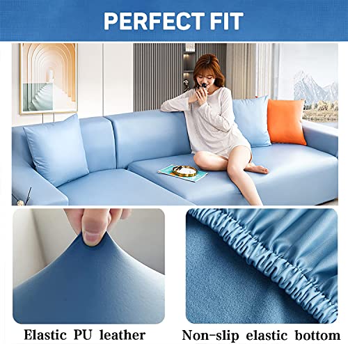 TVPFM 2 Pieces Waterproof Sectional Couch Covers, Stretch Sofa Slipcover with Elastic Bottom L-Shaped Sofa Covers Furniture Protector for Pets Cat Dog -Blue B-4-seater + 4-Seater