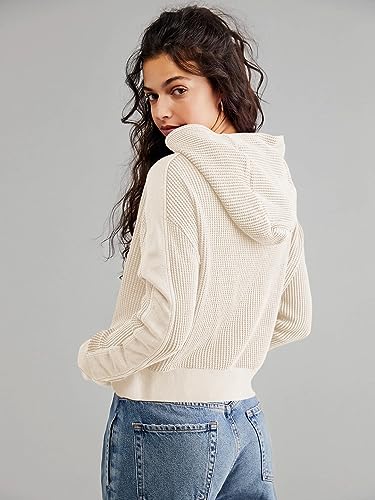 Azuki Stay Fashionable And Comfortable White SweatshirtWwomen Zip-Up In Waffle Grid Fabric-Size XL