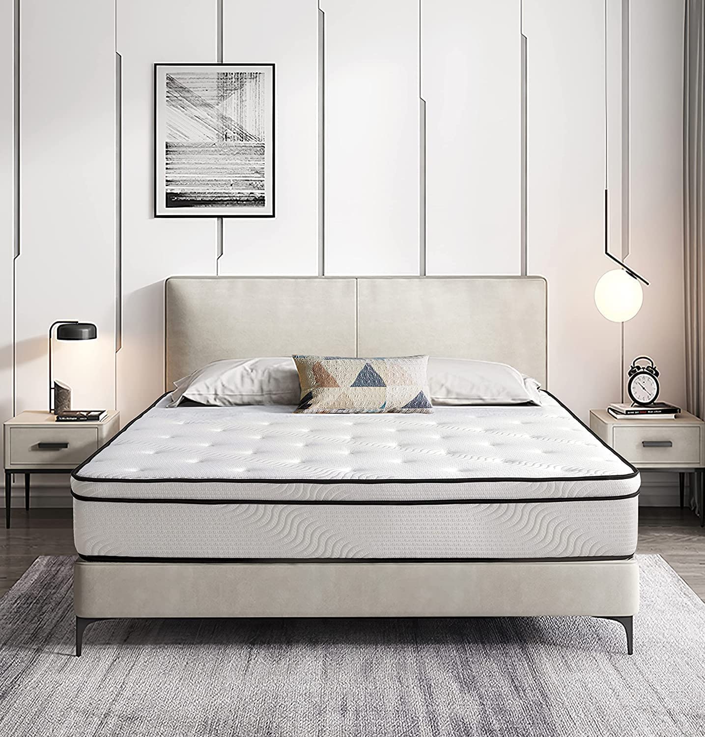 Rucas Queen Size Hybrid Mattress in a Box, 12 Inch Euro Top Cool Gel Memory Foam Mattress Pocket Spring Firm with 5 Zone for Back Pain Relief, 10 Year Support, 100-Night Trial