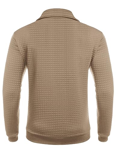 COOFANDY Men 1/4 Collared Sweatshirt Casual Long Sleeve Turtleneck Pullover Zip Up Polo Hoodies Khaki