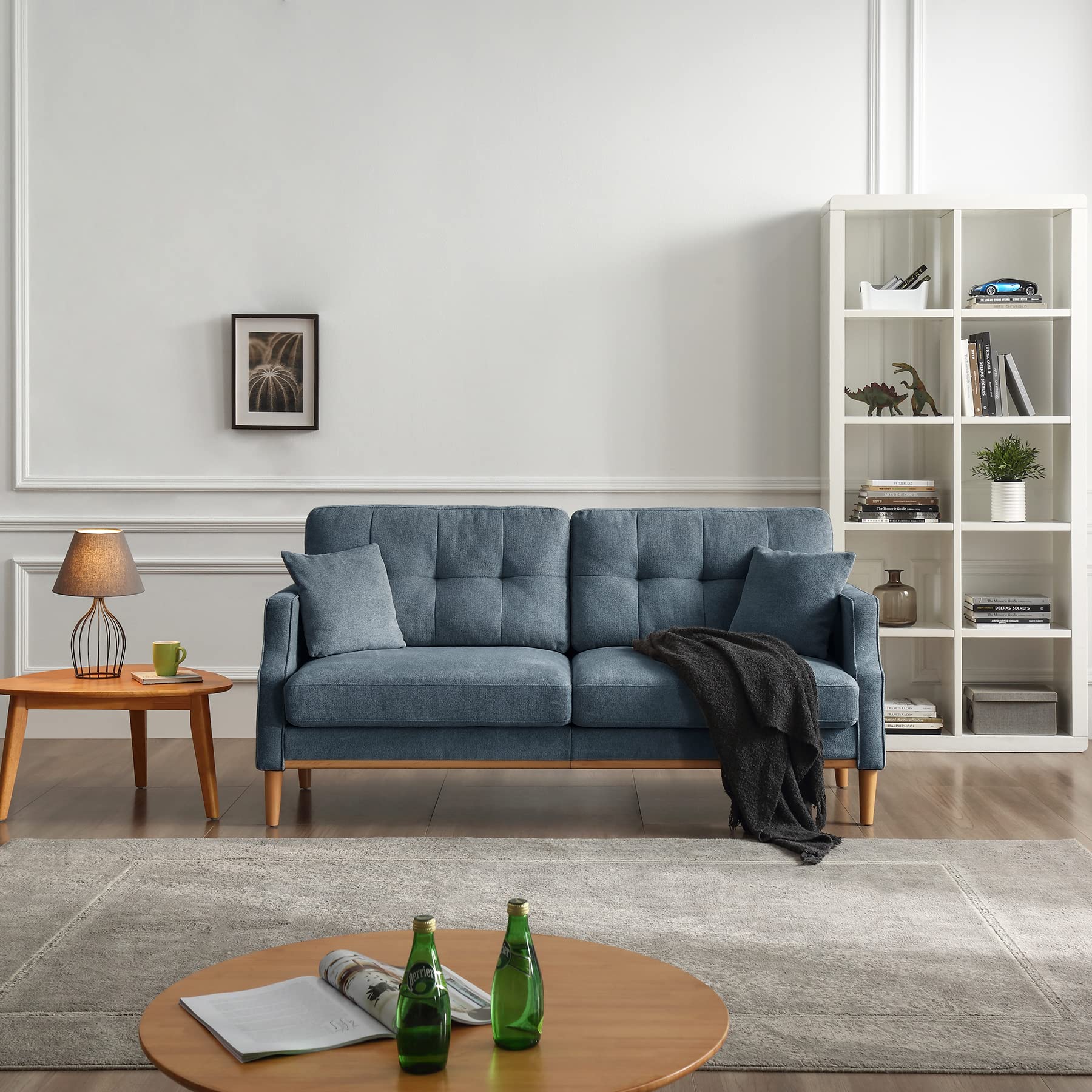 Plococo Mid-Century Modern 3 Seat Sofa Couch, The Ultimate Comfort Experience Loveseat with Thick Cushions,Waterproof Fabric,and USB Port,Blue