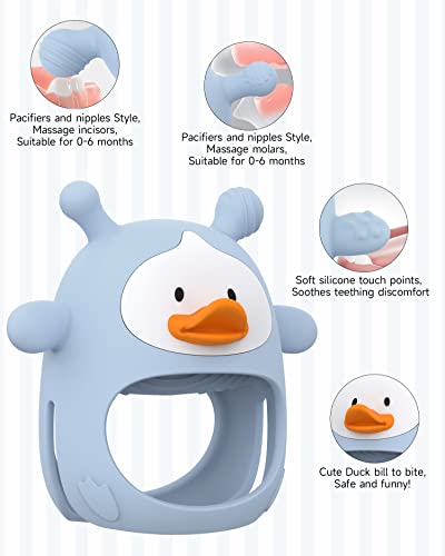 Teething Toys for Babies 0-6 Months, Never Drop Silicone Baby Teether, Hand Pacifier for Sucking Babies, Soothing Pain Relief, Best Chew Toy for Teething Baby, Teething Mitten for New Born - Blue