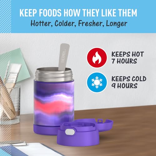 THERMOS FUNTAINER 16 Ounce Stainless Steel Vacuum Insulated Food Jar with Spoon, Purple Mirage
