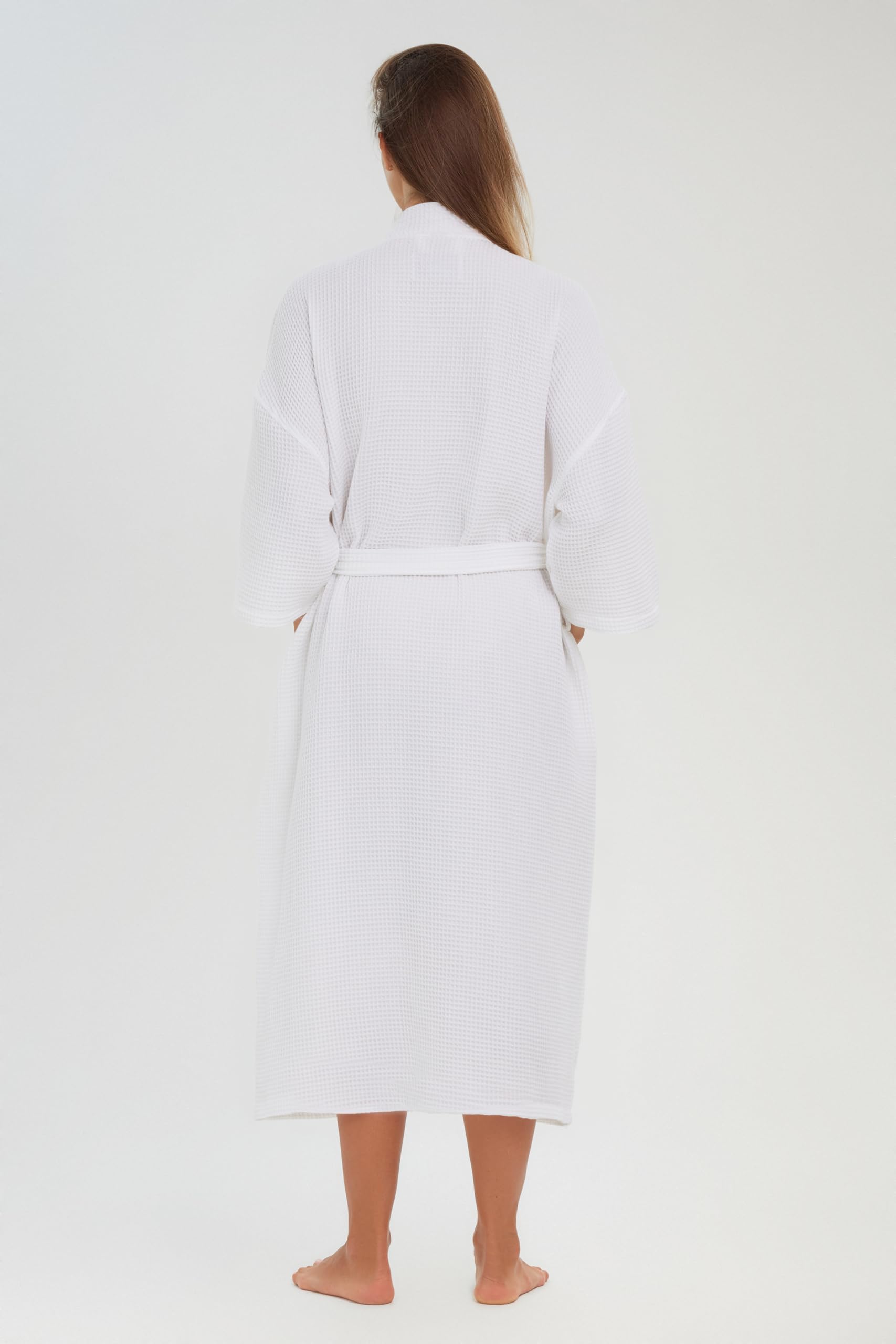 MONARCH Square Waffle Spa Kimono Robe - Soft Light Hotel Bathrobe Cypress (One Size/Large, White) (US, Alpha, One Size, White)