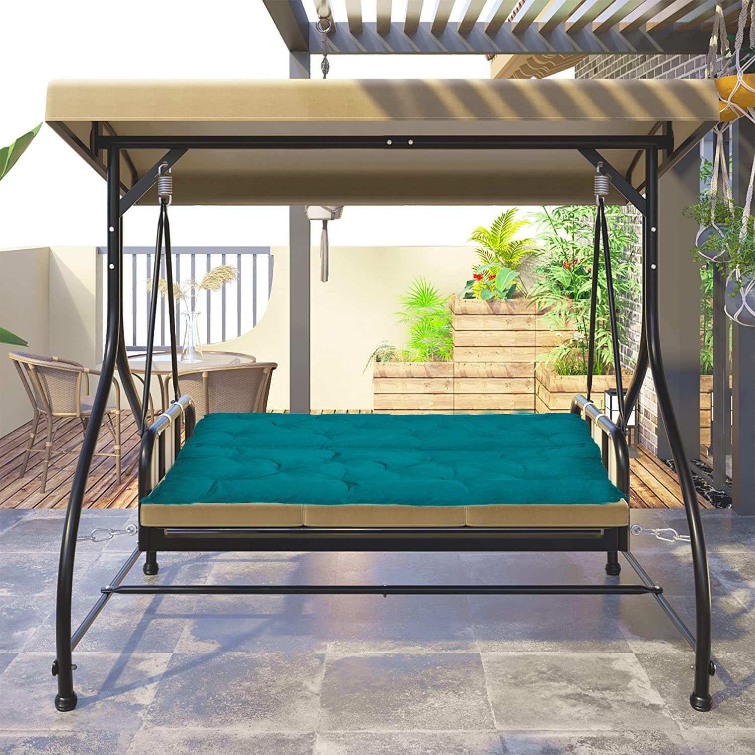 RUFXIEZW Porch Swing Cushions, Waterproof Bench Cushion with Backrest, 4In Thicck Three Seat Swing Replacement Cushions, Replacement Seat Pad Cushion for Patio Swing (Lake blue, 40 * 60 in)
