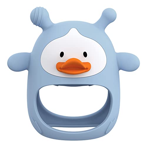 Teething Toys for Babies 0-6 Months, Never Drop Silicone Baby Teether, Hand Pacifier for Sucking Babies, Soothing Pain Relief, Best Chew Toy for Teething Baby, Teething Mitten for New Born - Blue