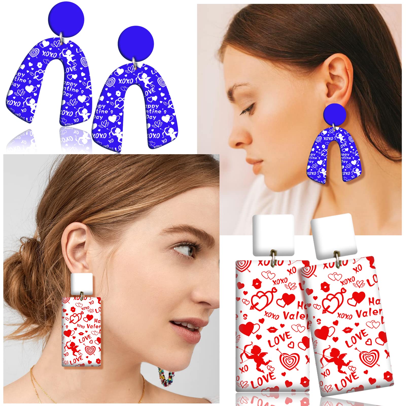 Juome Valentine's Day Silk Screen Stencils for Polymer Clay, 3Pcs Reusable Silk Screens Printing Kit for Polymer Clay Cutters, Polymer Clay Tools for Earring Jewelry Making