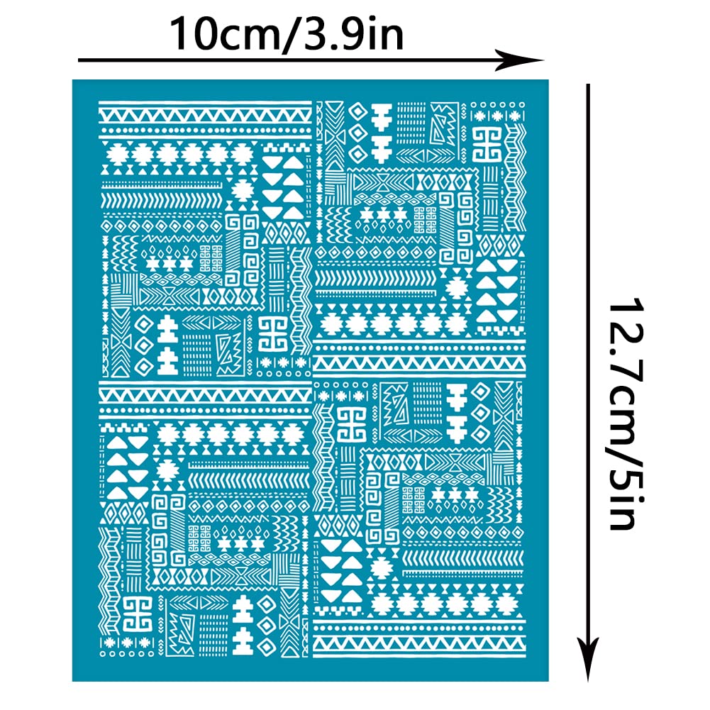 OLYCRAFT 4x5 Inch Tribal Geometric Clay Stencils Tribal Pattern Silk Screen for Polymer Clay Floral Silk Screen Stencils Mesh Transfer Stencils for Polymer Clay Jewelry Making