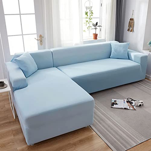 OQOPO Home Stretch L-Shaped Sofa Cover Sofa Covers for 1 2 3 4 Seater Chaise Lounger Sectional Sofa Cover Non-Slip Furniture Protector for Kids and Pets (Color :Light Blue,Size :4 Seater 92~118