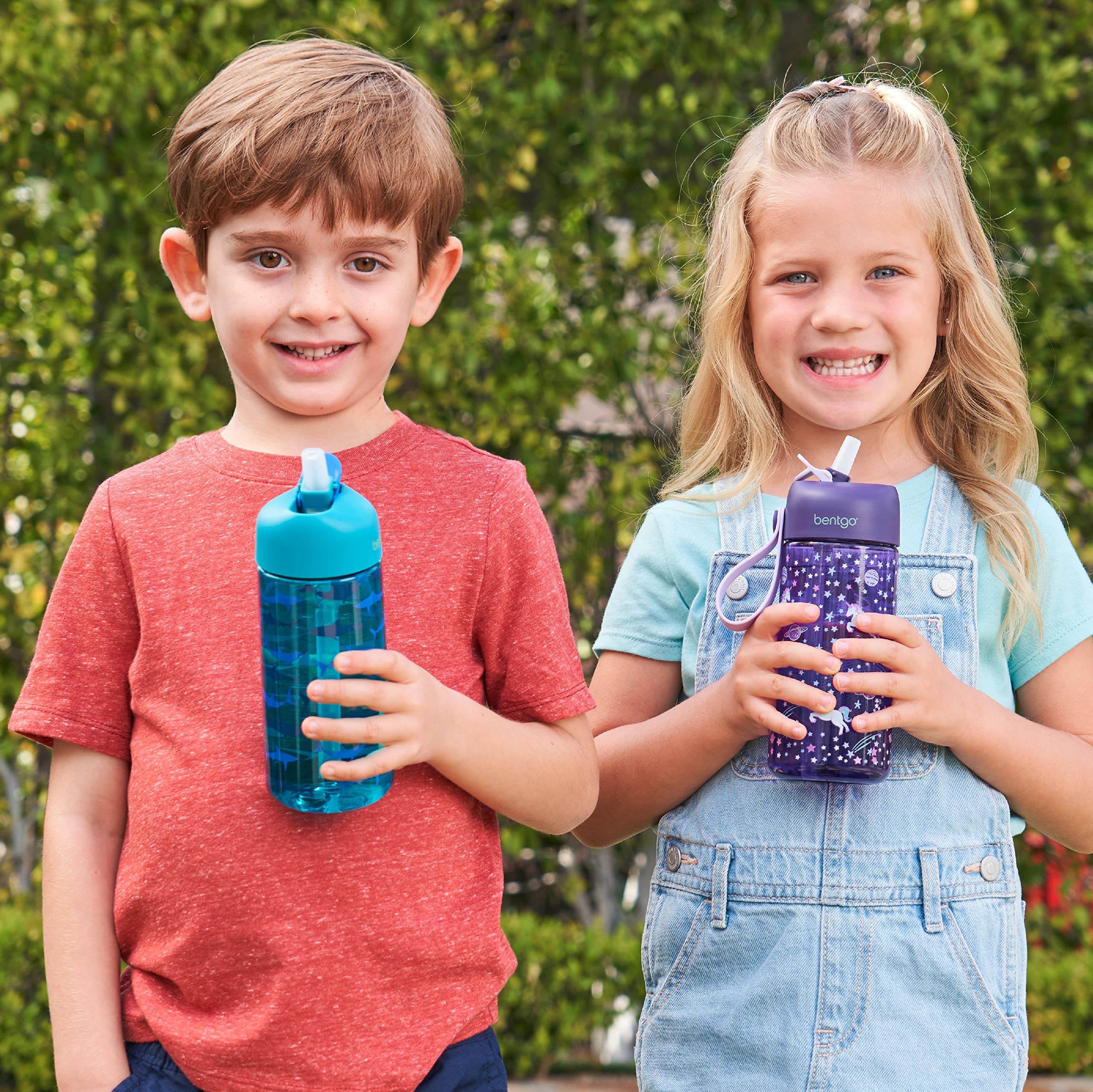 Bentgo Kids Prints Lunch Box Kids Water Bottle - New & Improved 2023 (Sharks)