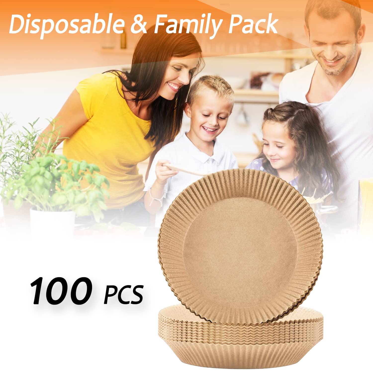 100 PCS Disposable Paper Liner for Air Fryer, Disposable Parchment Liners, Round Baking Paper-Liners for Baking Roasting Microwave (Nature)