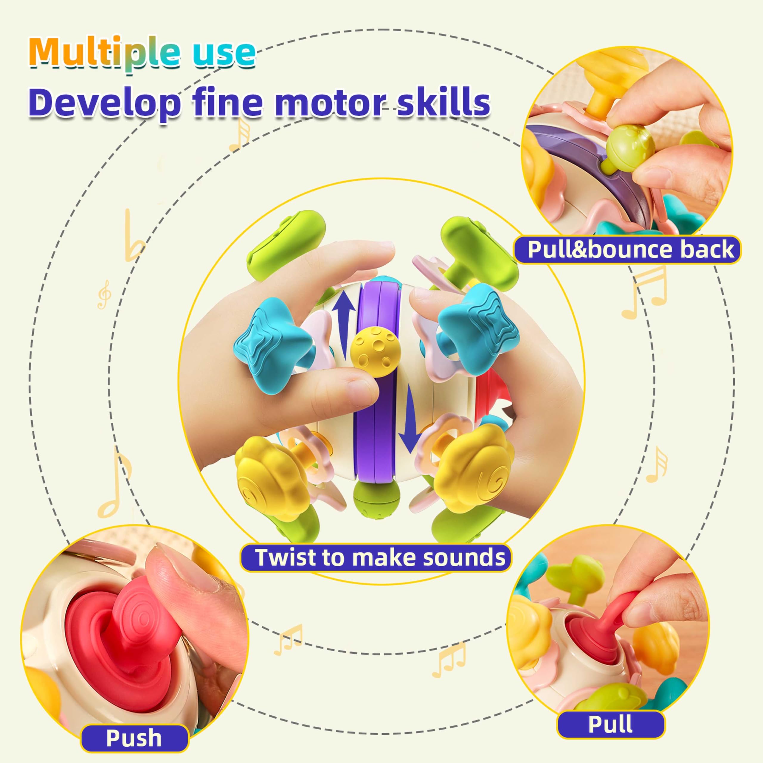 BAHIAKLO Baby Teether - Sensory Toys for 0-18 Months, Montessori Learning & Developmental Toys