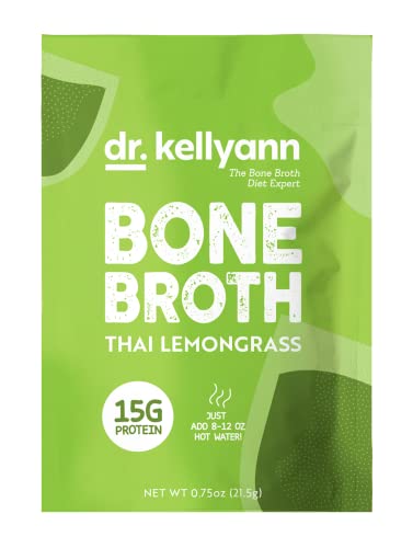 Dr. Kellyann Bone Broth Collagen Powder Packets (7 Servings, 1 Box) - Thai Lemongrass, 16g Protein/Serving, 100% Grass-Fed Hydrolyzed Collagen Powder, Keto & Paleo Friendly