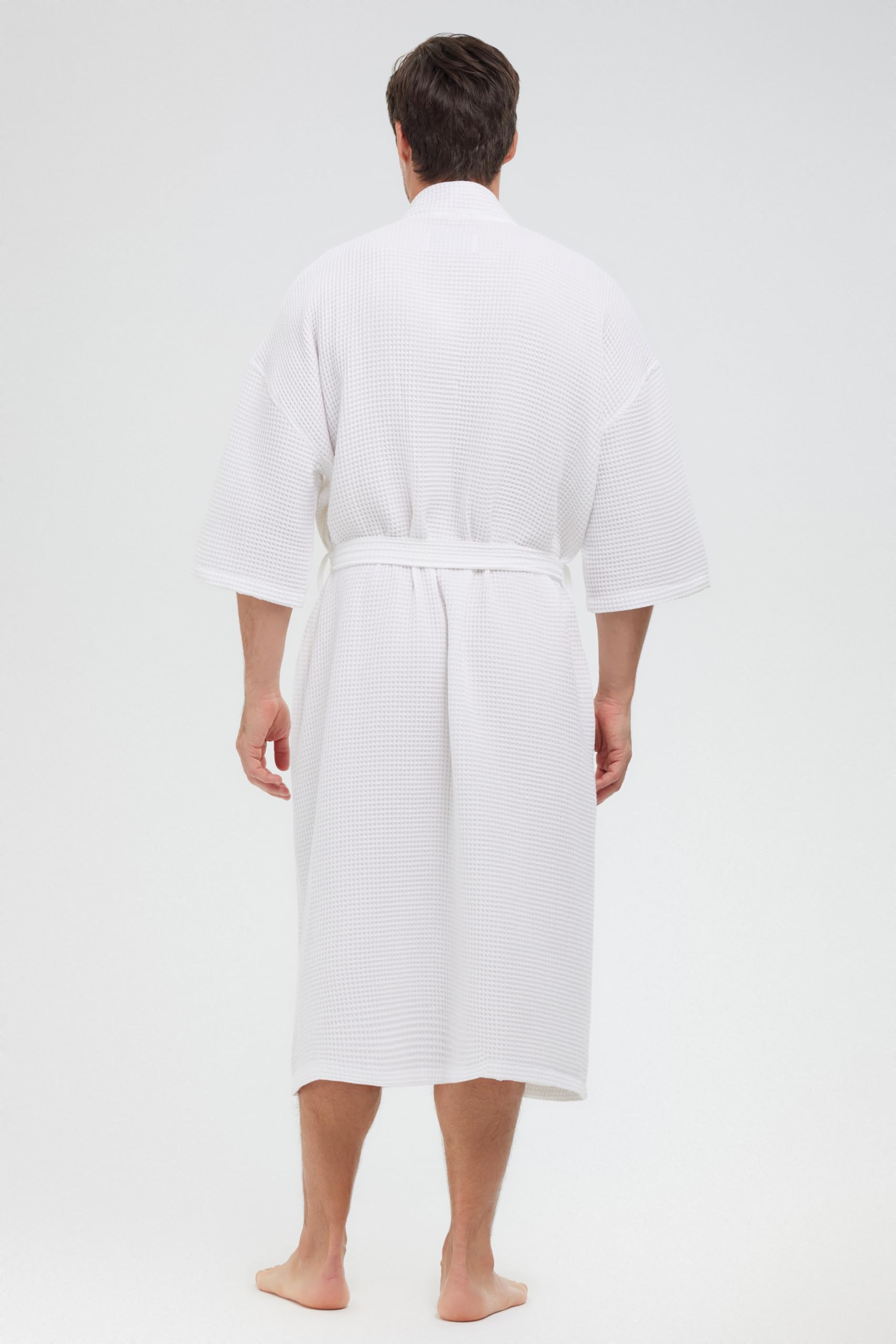 MONARCH Square Waffle Spa Kimono Robe - Soft Light Hotel Bathrobe Cypress (One Size/Large, White) (US, Alpha, One Size, White)