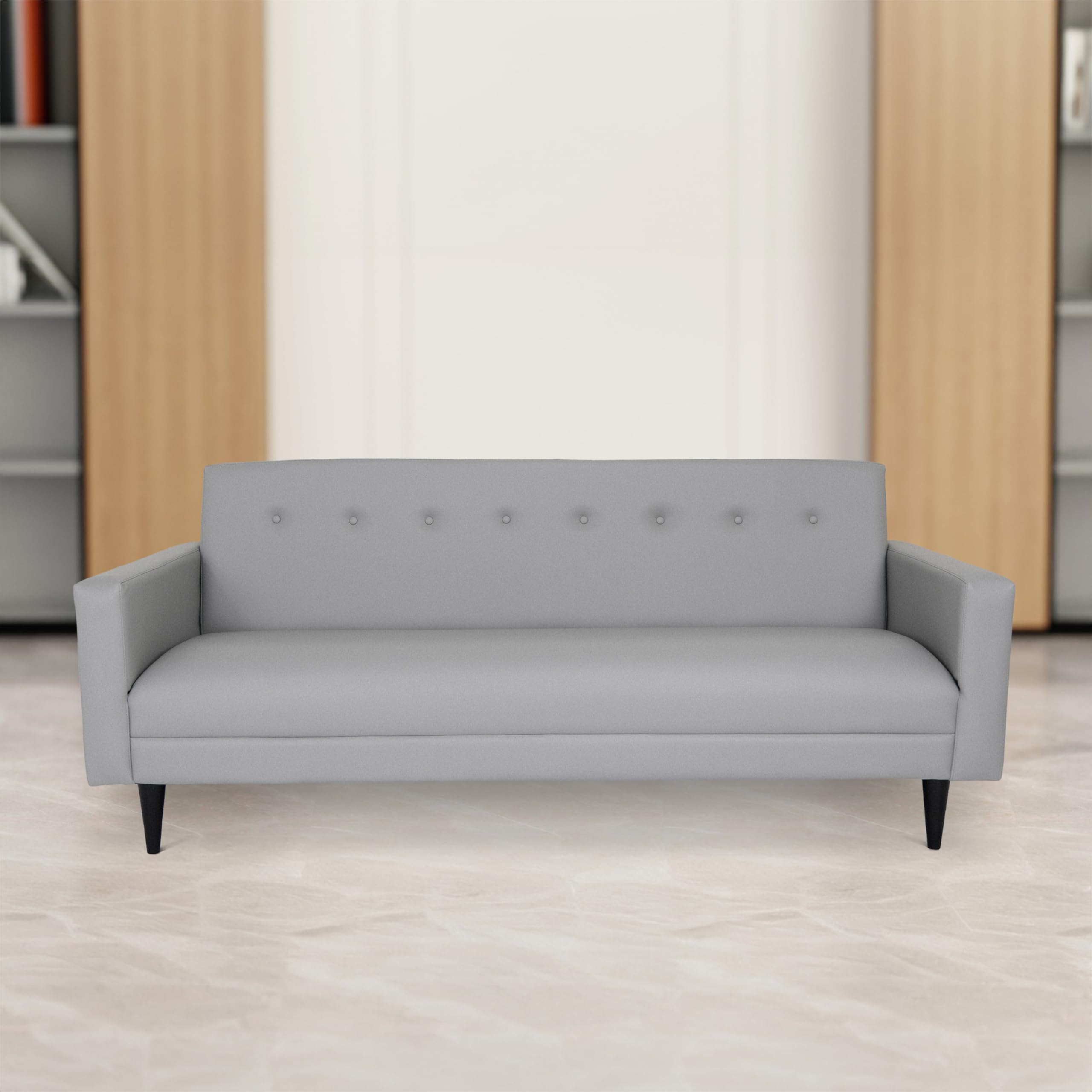 Coast to Coast Sofas Bronx Grey Faux Leather Sofa, Modern 3-Seater Sofas Couches for Living Room, Bedroom, Office, and Apartment with Solid Wood Frame