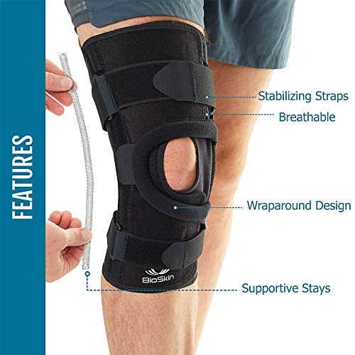BIOSKIN Wraparound Patella Stabilizer Knee Brace for Patellofemoral Pain, Patella Tracking Disorders, Dislocation, and Subluxation, Left or Right Kneecap Tracking (L)