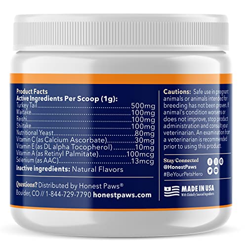 Honest Paws Dog Digestive and Immunity Booster – Turkey Tail Mushroom Blend - Shiitake, Reishi, Maitake Mushroom Extract Formula - No Filler, No Additives - (1.05 oz)