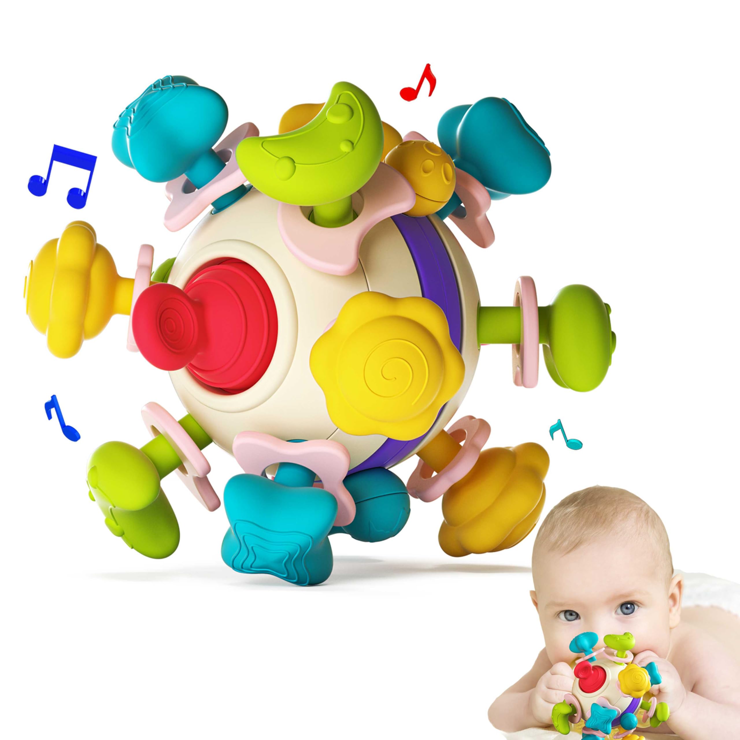 BAHIAKLO Baby Teether - Sensory Toys for 0-18 Months, Montessori Learning & Developmental Toys