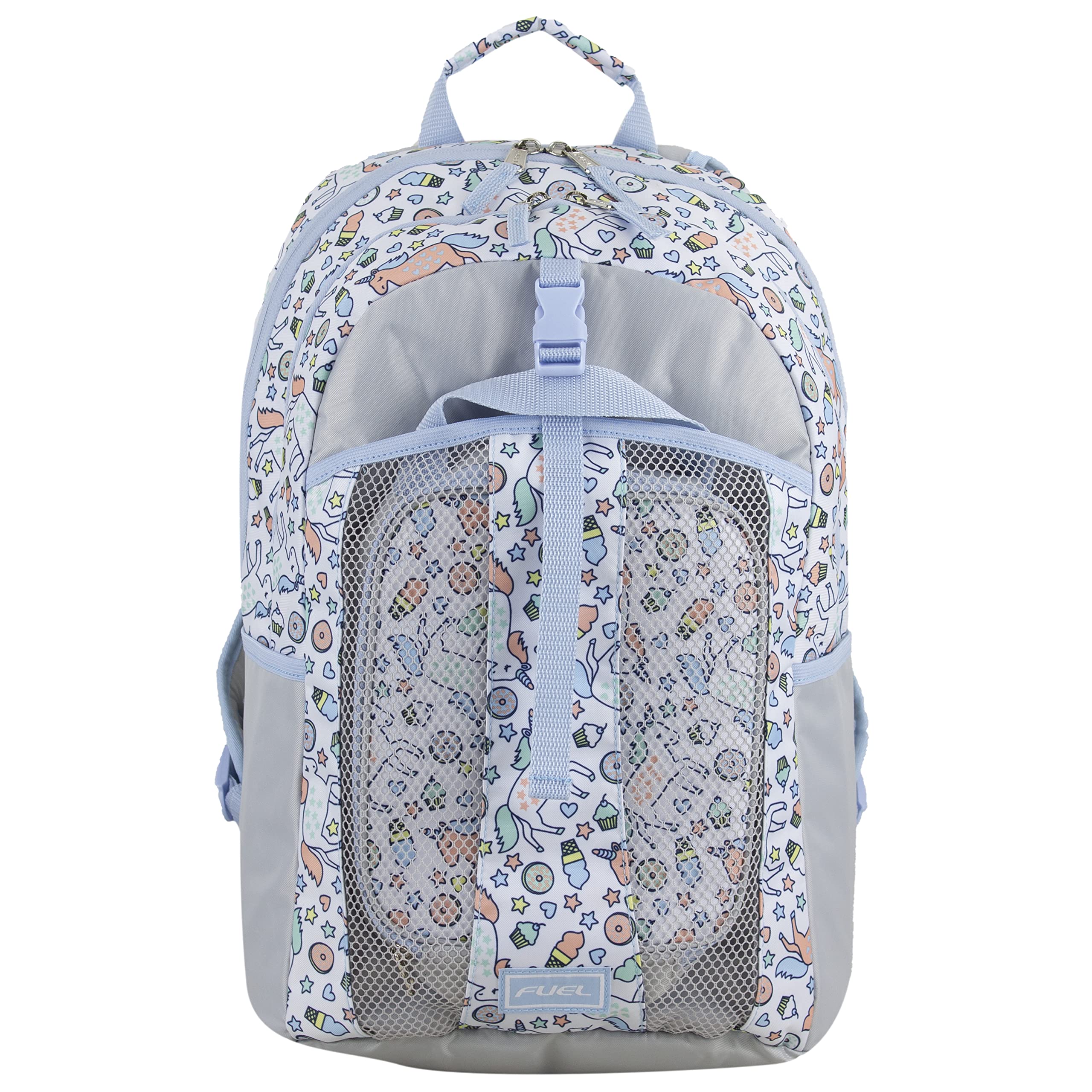 FUEL Lunch Backpack Set Teens Student Water Resistant Bookbag Bag Soft Reusable Insulated Cooler Lunch Box Thermal Travel Office Lunch Bag, Light Blue Magic Donuts