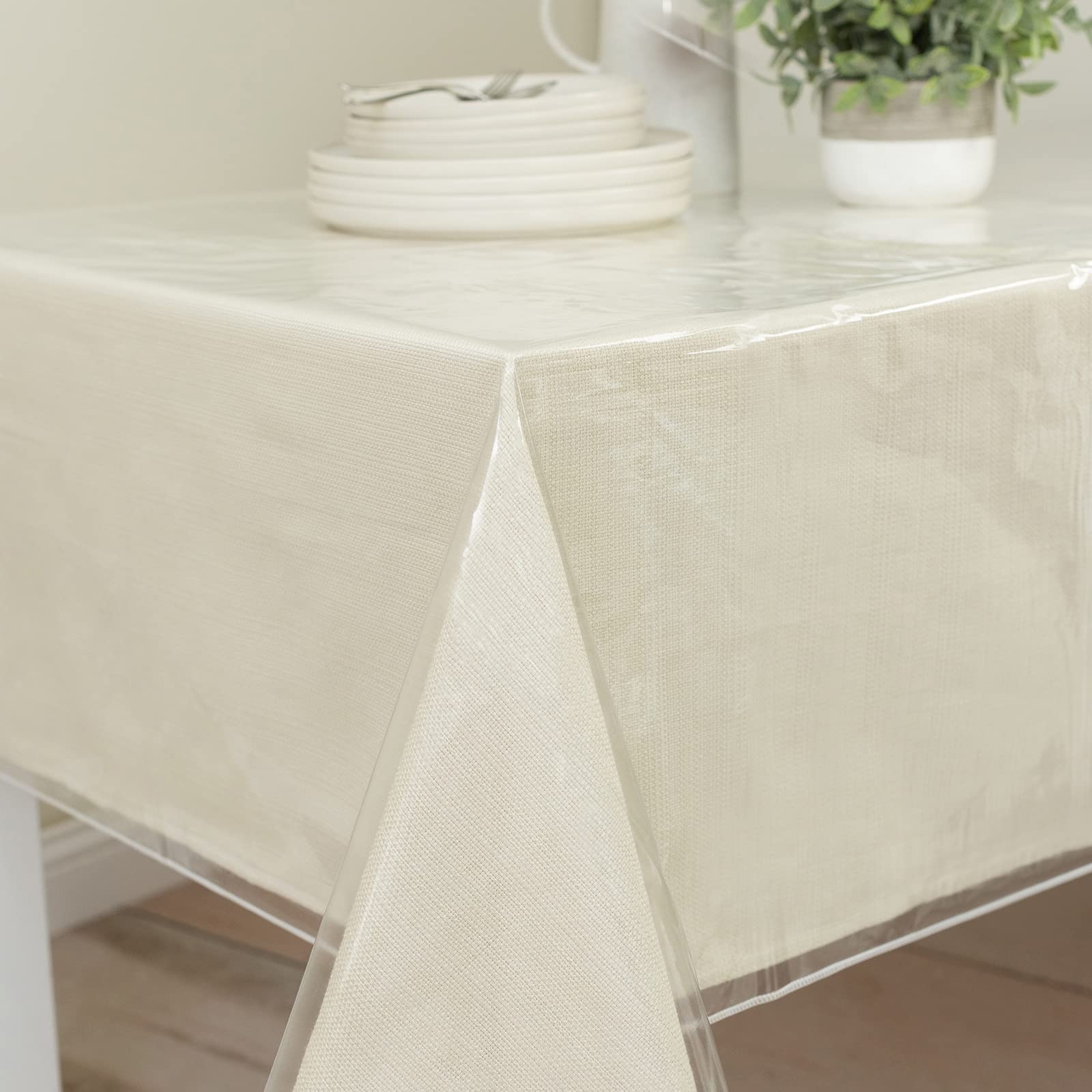 Benson Mills Heavy Duty Clear Plastic Tablecloth Protector, 100% Waterproof Table Cloth, Oil Spill Proof, Table Cover for Dining Tables, Parties and Holidays (54" x 54" Square)