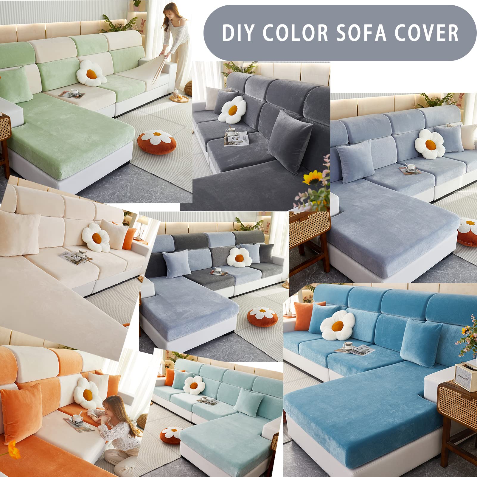 Lsmoosu 2023 New Wear-Velvet Sofa Cushion Covers, High Stretch Sofa Seat Slipcovers, Couch Cushion Cover Universal for 4/3/2/1 Seater Sofa (Sky Blue, Large 1-Seater)