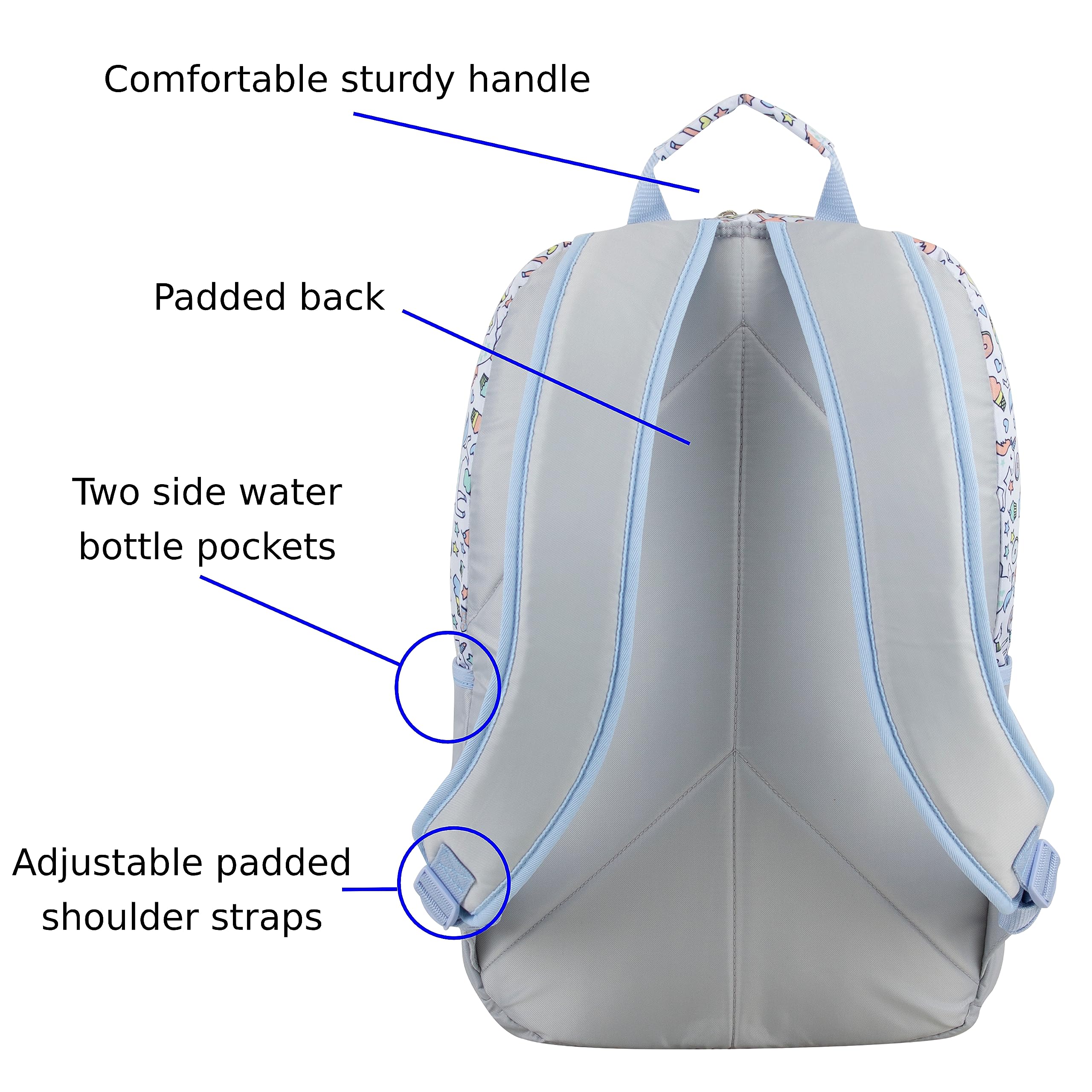 FUEL Lunch Backpack Set Teens Student Water Resistant Bookbag Bag Soft Reusable Insulated Cooler Lunch Box Thermal Travel Office Lunch Bag, Light Blue Magic Donuts
