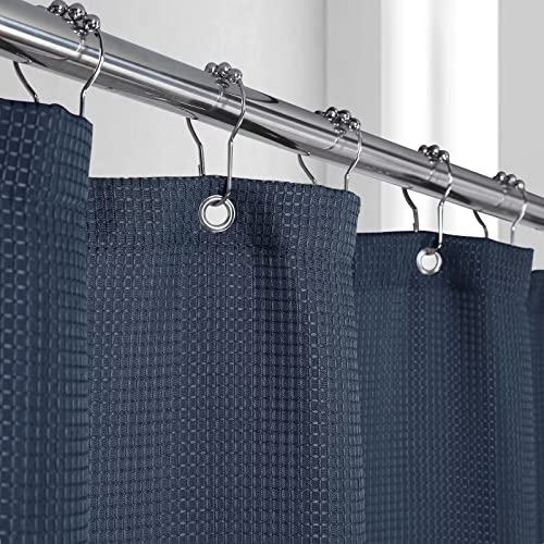 GlowSol Polyester Waffle Weave Fabric Shower Curtain Bathtub Curtain Hotel Grade Shower Curtain for Bathroom Water Proof 96 Inches Long Navy