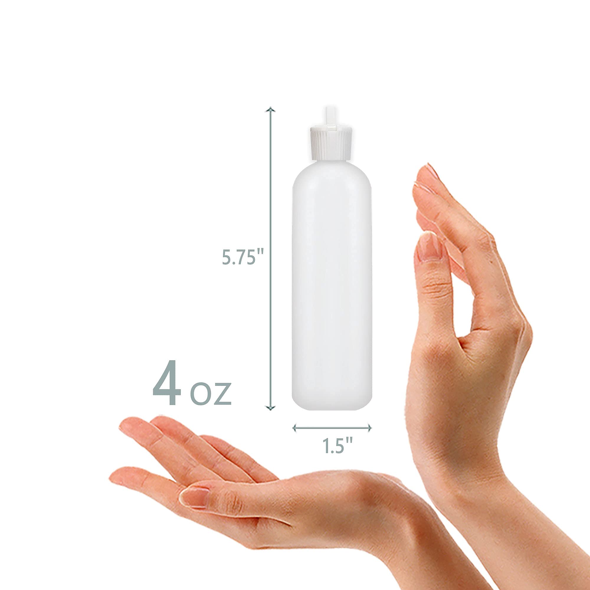 MoYo Natural Labs 4 oz Squirt Bottles, Squeezable Empty Travel Containers, BPA Free HDPE Plastic for Essential Oils,Liquids,Toiletry/Cosmetic Bottles(Neck 20-410) (Pack of 6, HDPE Translucent White)