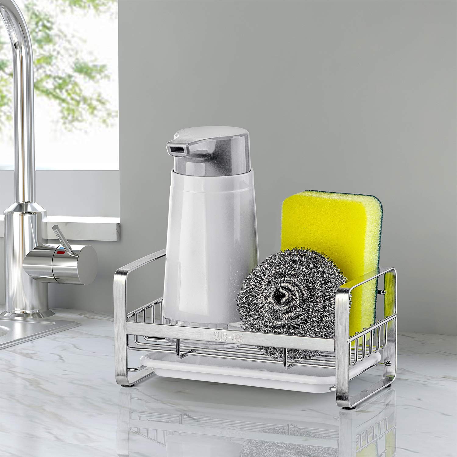 JiangWaveT Kitchen Sink Caddy Sponge Holder Sink Sponge Holder for Sink, Caddy Organizer,Sink Tray Drainer Rack, Soap Dish Dispenser Brush Holder Storage Kitchen Accessories,Black