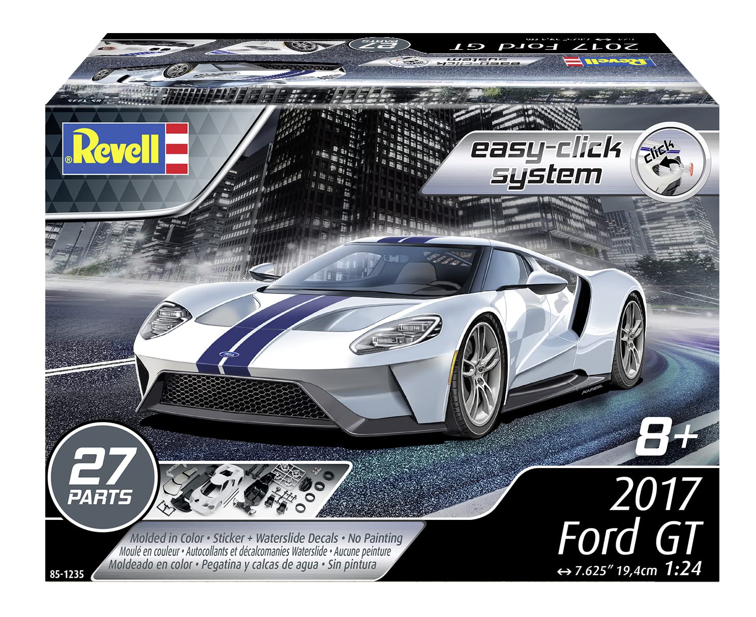 Revell 85-1235 2017 Ford GT Model Car Kit 1:24 Scale 27-Piece Skill Level 2 Plastic Easy-Click Model Building Kit, White