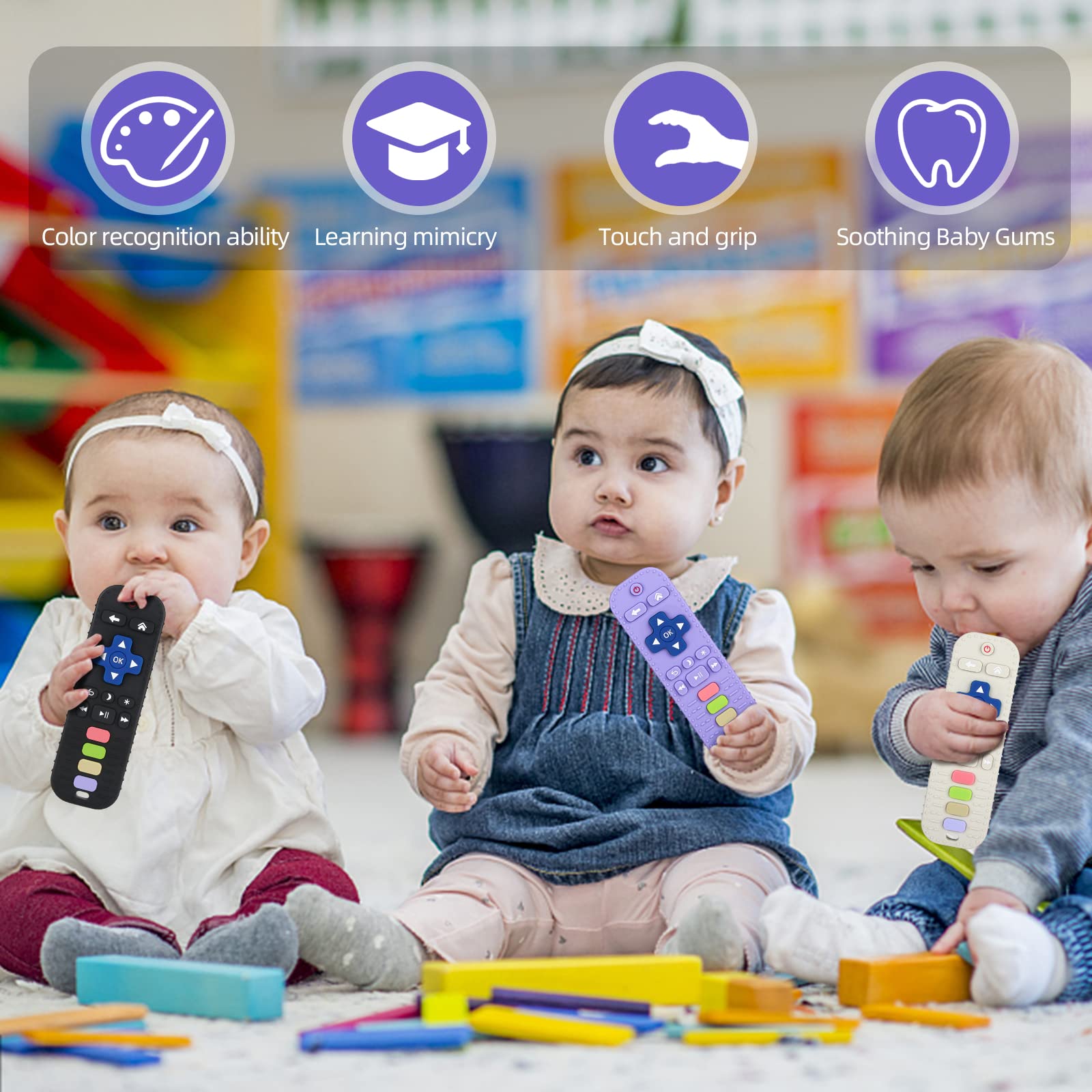 Chuya Silicone Baby Teething Toy Remote Control Shape Chew Toy for Babies 3-6 Months 3-24 Months, Teether Relief Baby Toys for Infants TV BPA Free(Purple)