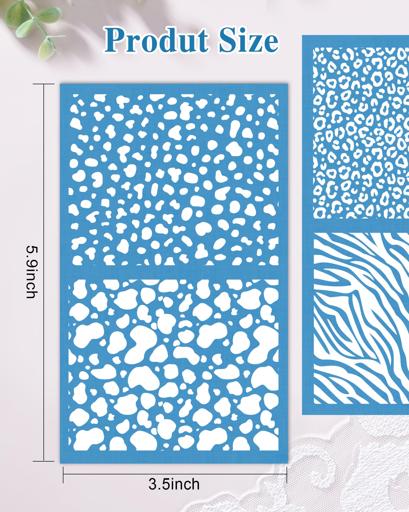 Puocaon Animal Print Silk Screen - 5 Pcs Dalmatians Cow Spot Silk Screen Stencils for Polymer Clay, Screen Stencils for Polymer Clay Earrings, Silk Screen Transfer Leopard Tiger Zebra Pattern on Clay