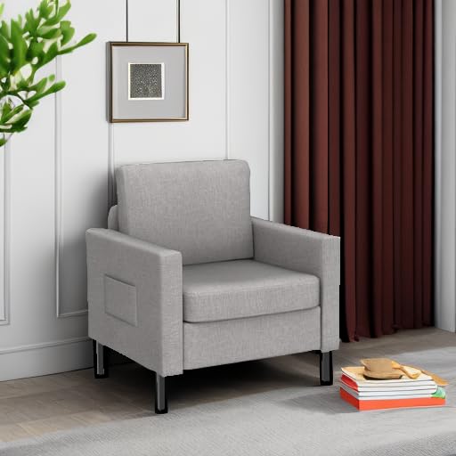 STHOUYN Fabric Comfy Small Accent Chair Set of 2 Living Room Bedroom Chairs, Reading Arm Chair for Adults, Suitable Small Spaces Office Couch, Light Grey (2, Light Grey)