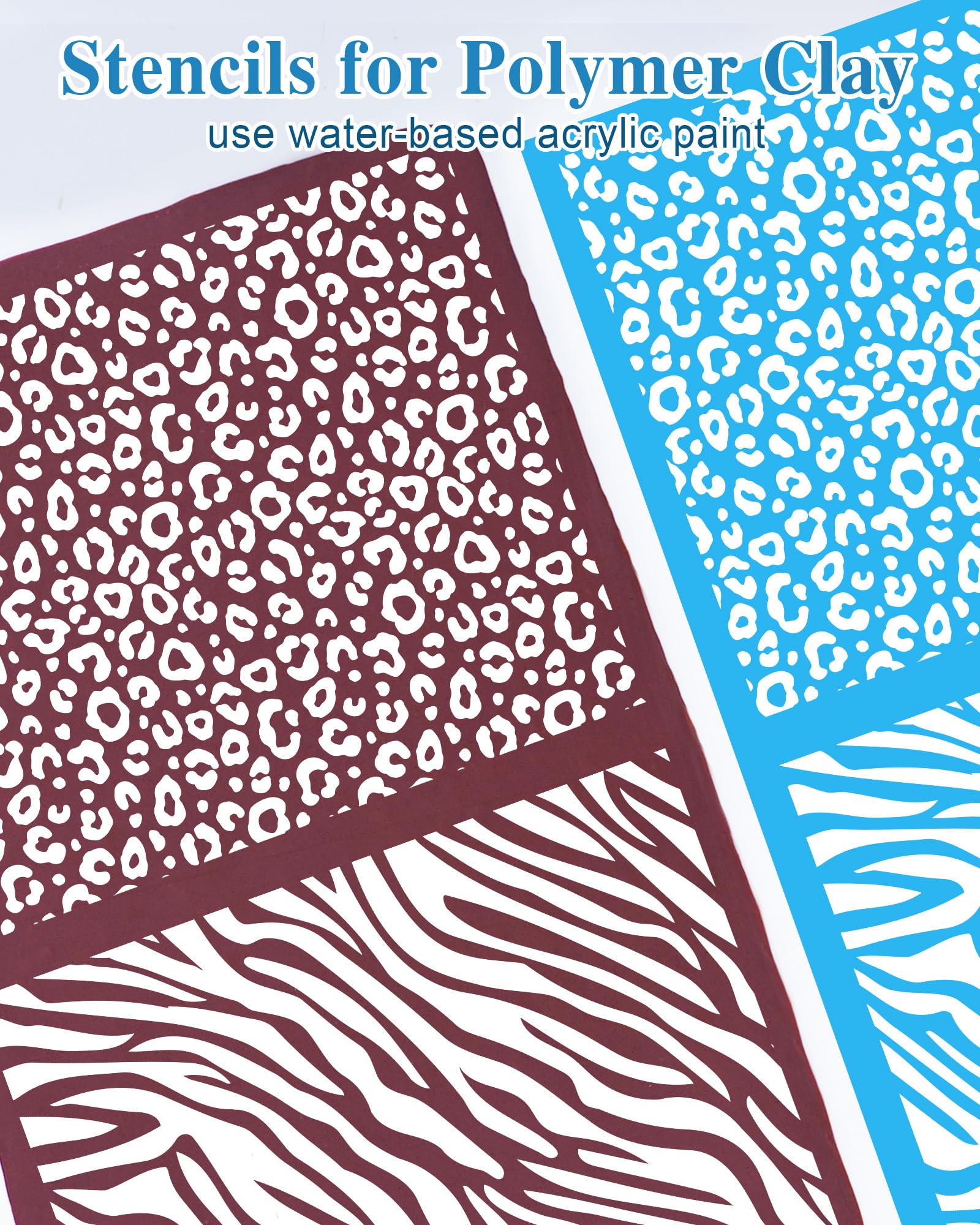 Puocaon Animal Print Silk Screen - 5 Pcs Dalmatians Cow Spot Silk Screen Stencils for Polymer Clay, Screen Stencils for Polymer Clay Earrings, Silk Screen Transfer Leopard Tiger Zebra Pattern on Clay