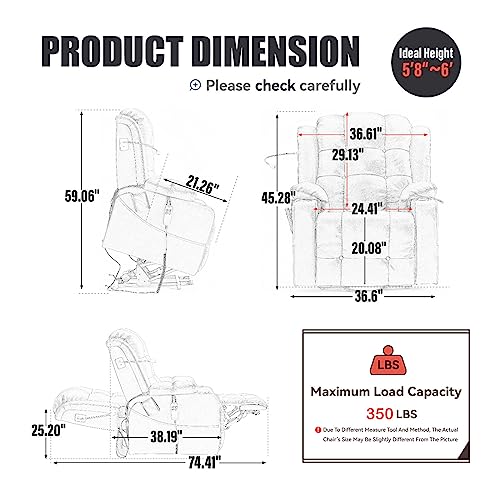 Creatuis Large Lift Recliner Chair for Elderly with Massage and Heat Lay Flat Electric Power Lift Chair LED Reading Light USB Port Cup Holders Side Pocket Plush Chenille (Light Brown)