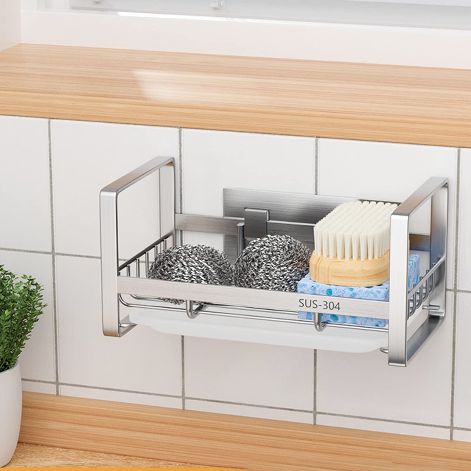 JiangWaveT Kitchen Sink Caddy Sponge Holder Sink Sponge Holder for Sink, Caddy Organizer,Sink Tray Drainer Rack, Soap Dish Dispenser Brush Holder Storage Kitchen Accessories,Black