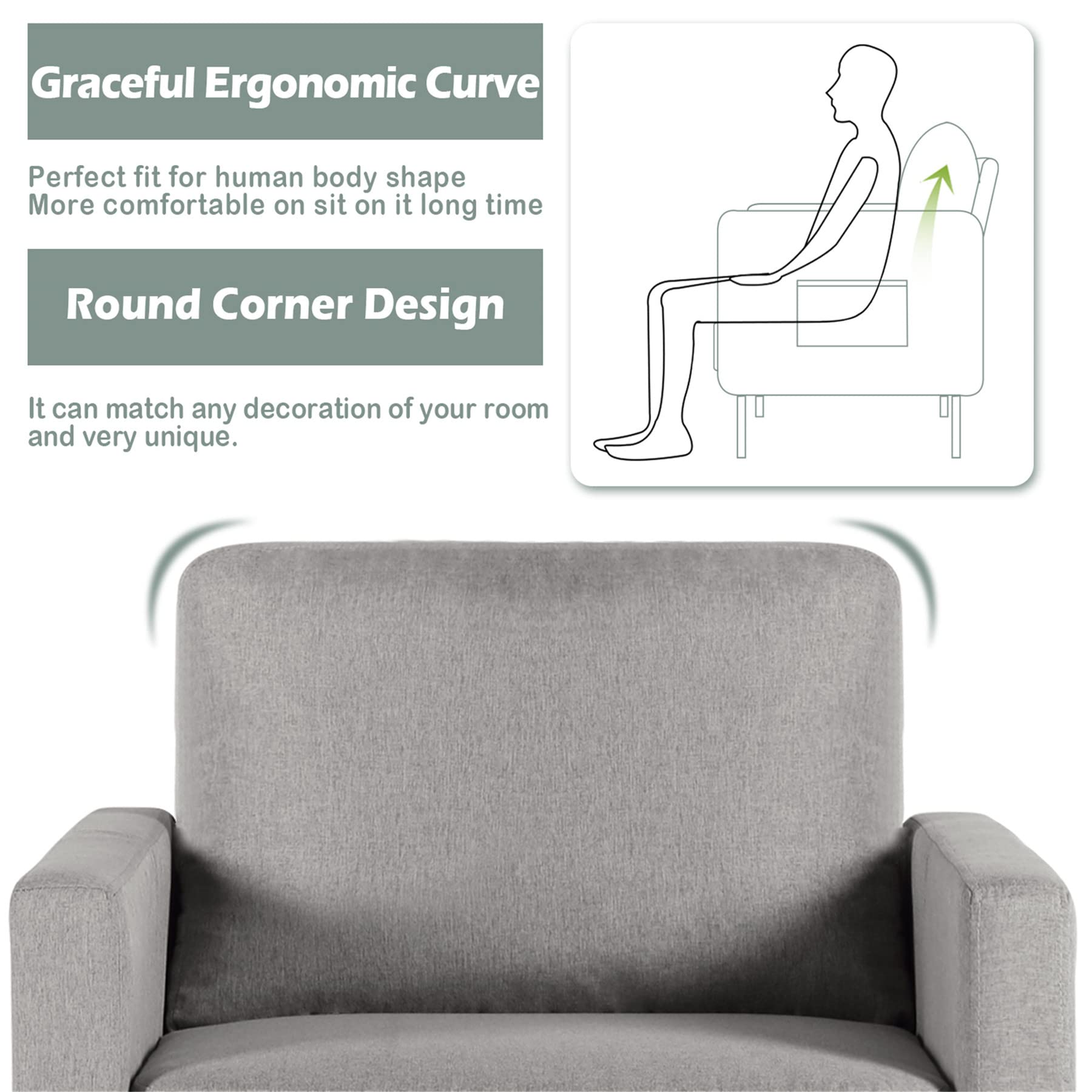 STHOUYN Fabric Comfy Small Accent Chair Set of 2 Living Room Bedroom Chairs, Reading Arm Chair for Adults, Suitable Small Spaces Office Couch, Light Grey (2, Light Grey)