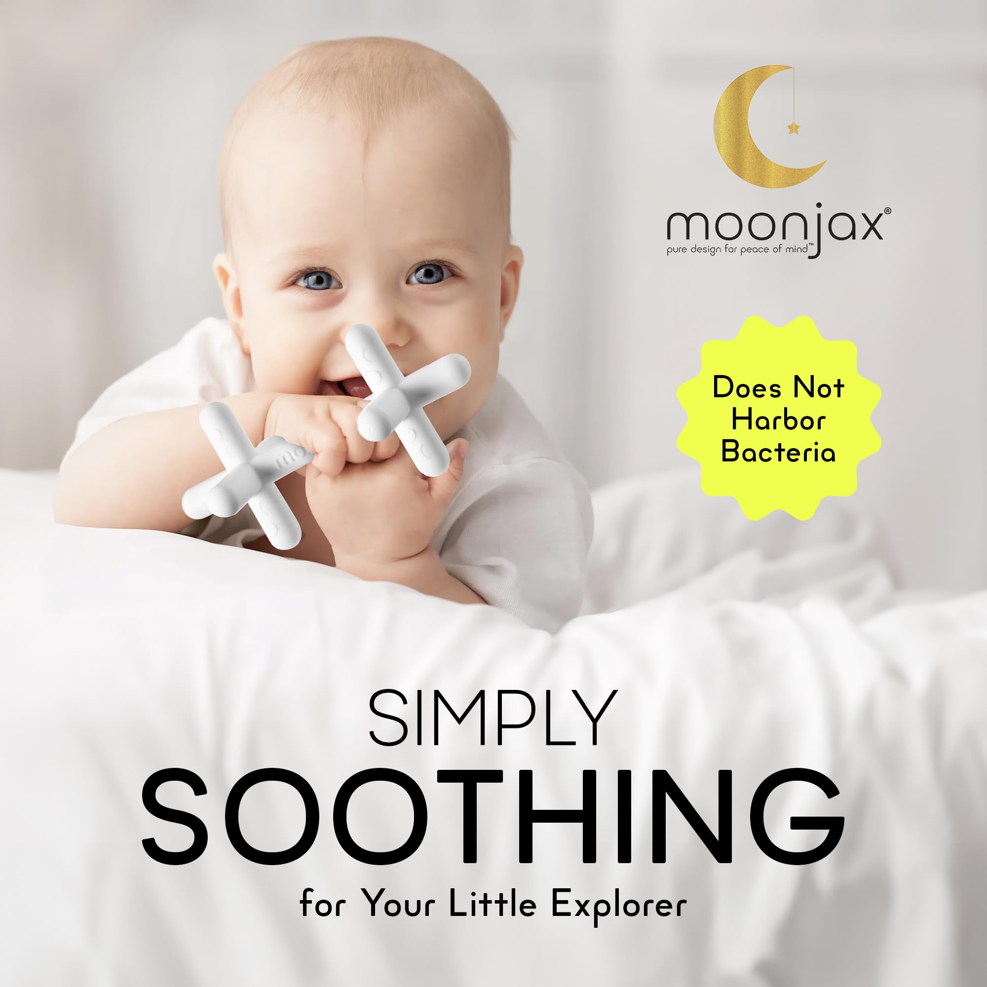Moonlight Silicone Teethers for Babies, Baby Teether for Infants, Toddlers, Newborns, Dishwasher and Freezer-Safe Teething Toy, White - Moonjax